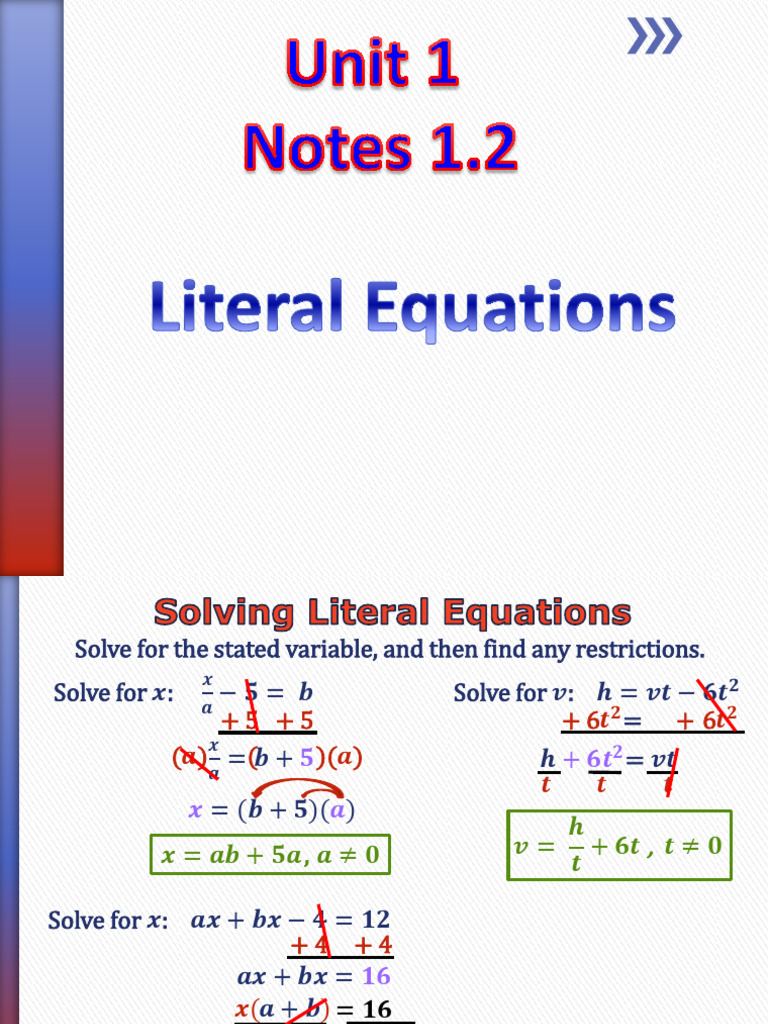 Solving Literal Equations and Applications | PDF | Equations ...