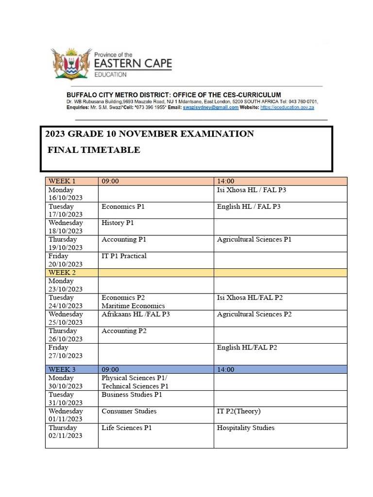 NOVEMBER - EXAM - FINAL Time - Table - 2023 - , - GR - 10 - (1) - 1 ...