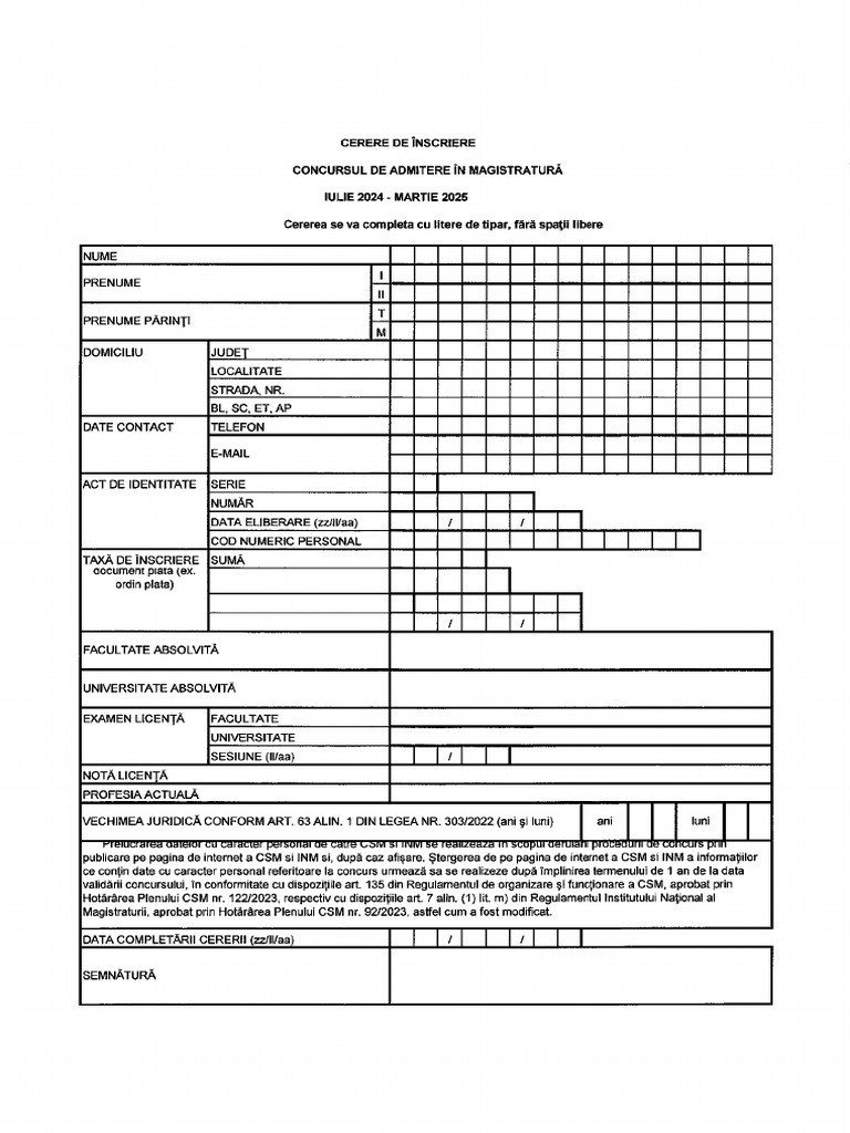 Cererea de Inscriere La Concurs - 2024 07 25 | PDF