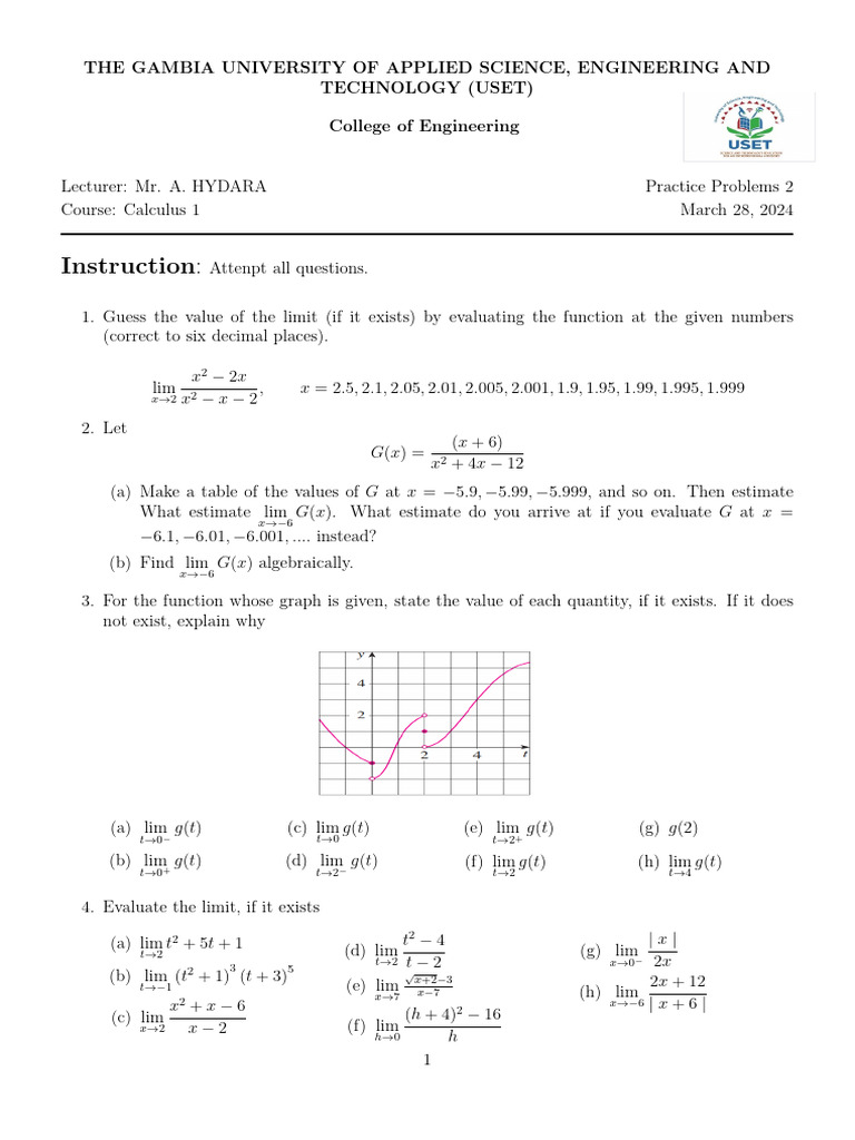 Calculus 1 Limit Exercises | PDF | Acceleration | Trigonometric Functions