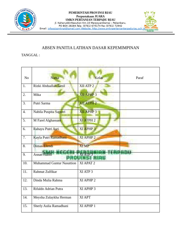 Absen Panitia Latihan Dasar Kepemimpinan | PDF | Memasak, Makanan ...