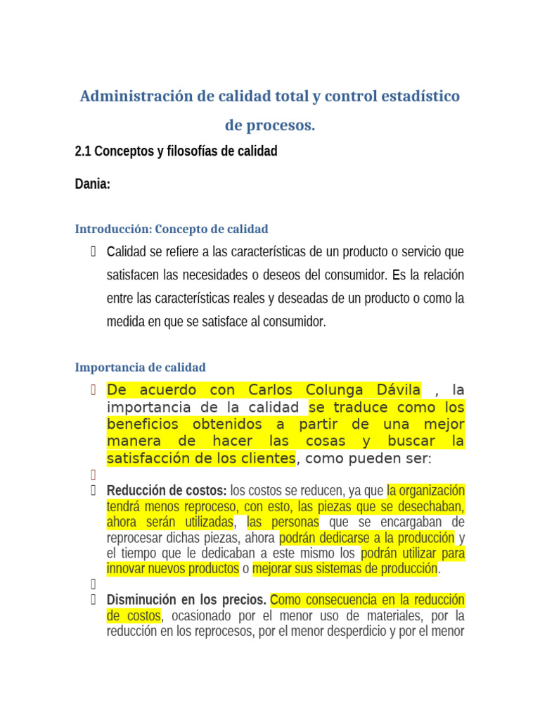 Conceptos y Filosofías de Calidad | PDF