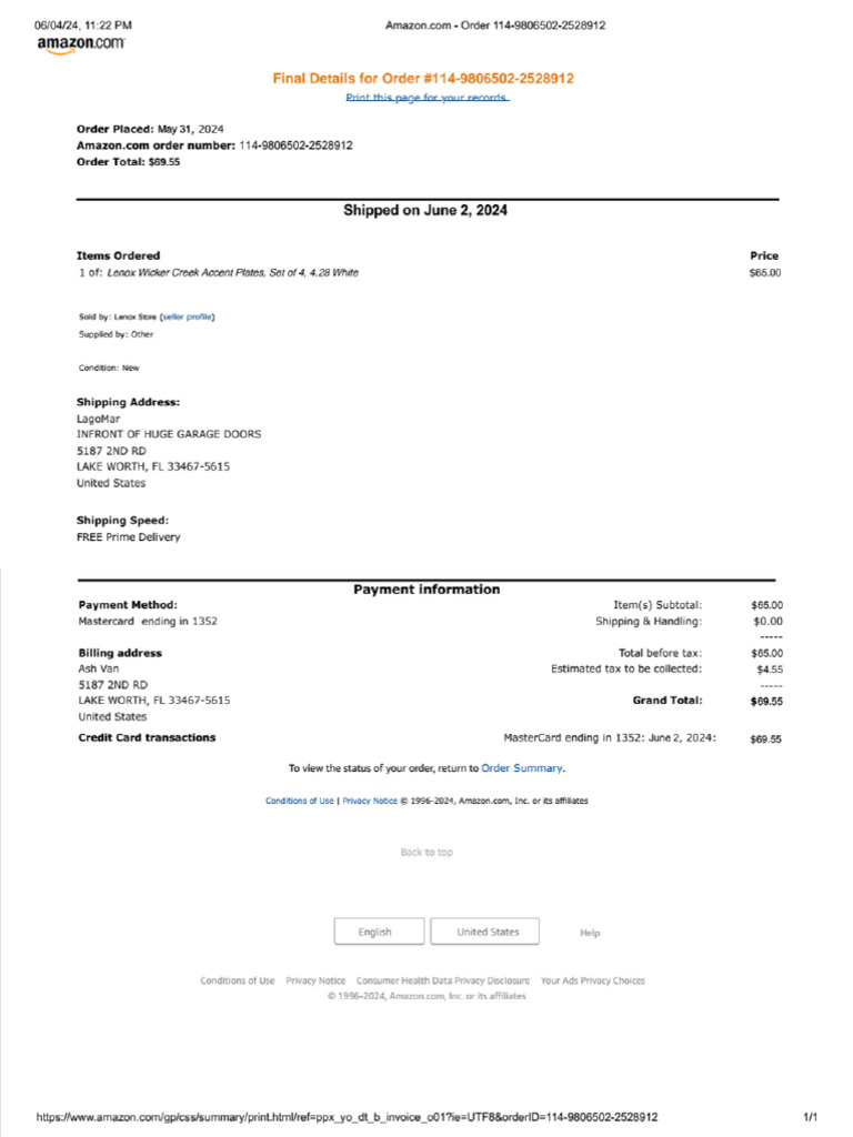 Plates Receipt | PDF