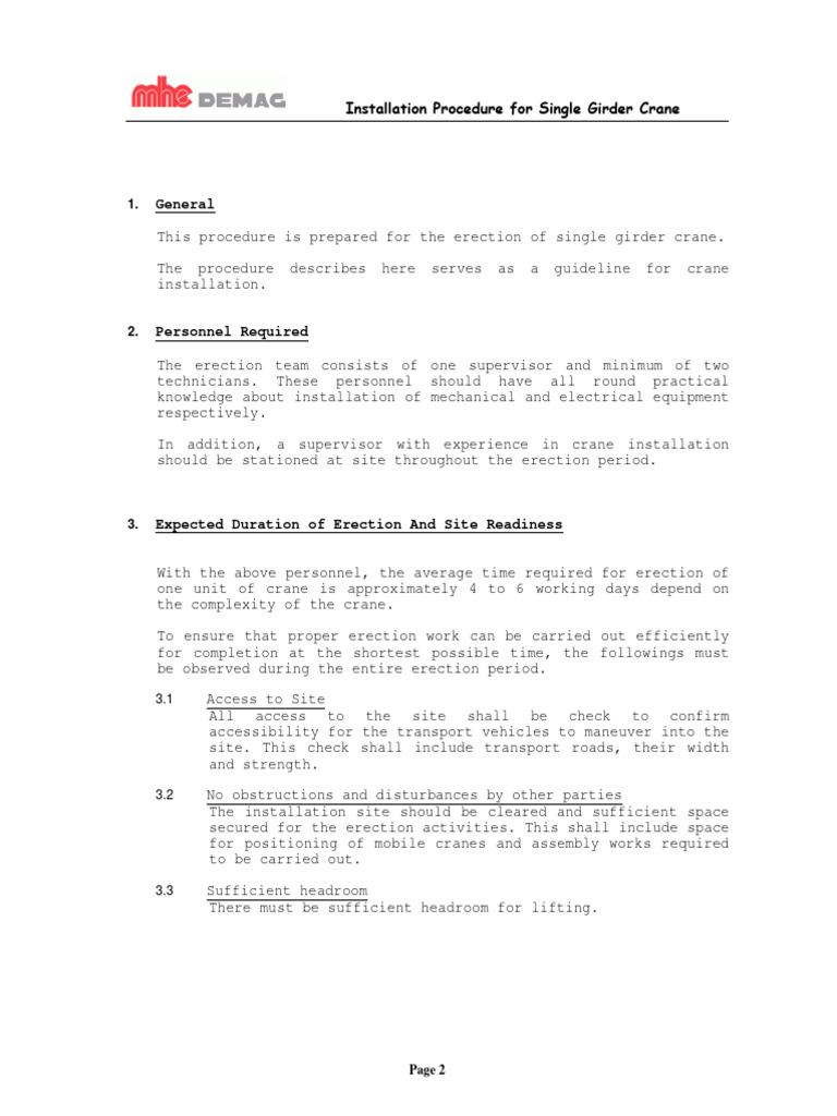 Installation Method of Statement - Single Girder Crane | PDF