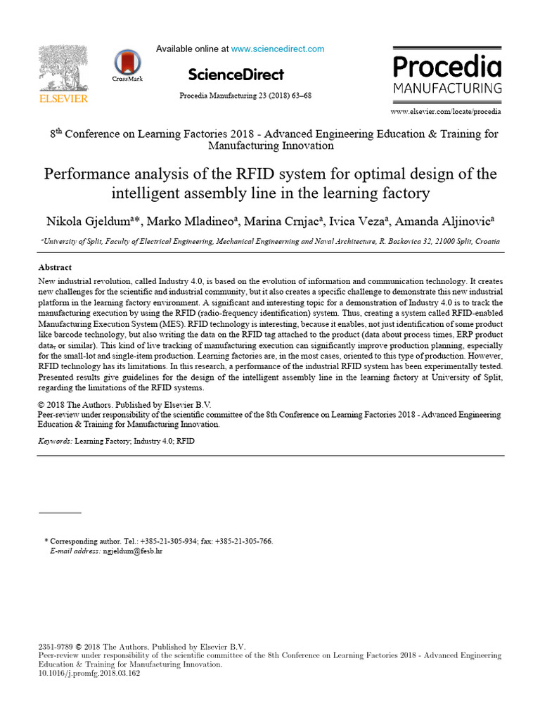 Performance Analysis of The RFID System For Optimal Design of The Intelligent Assembly Line in ...