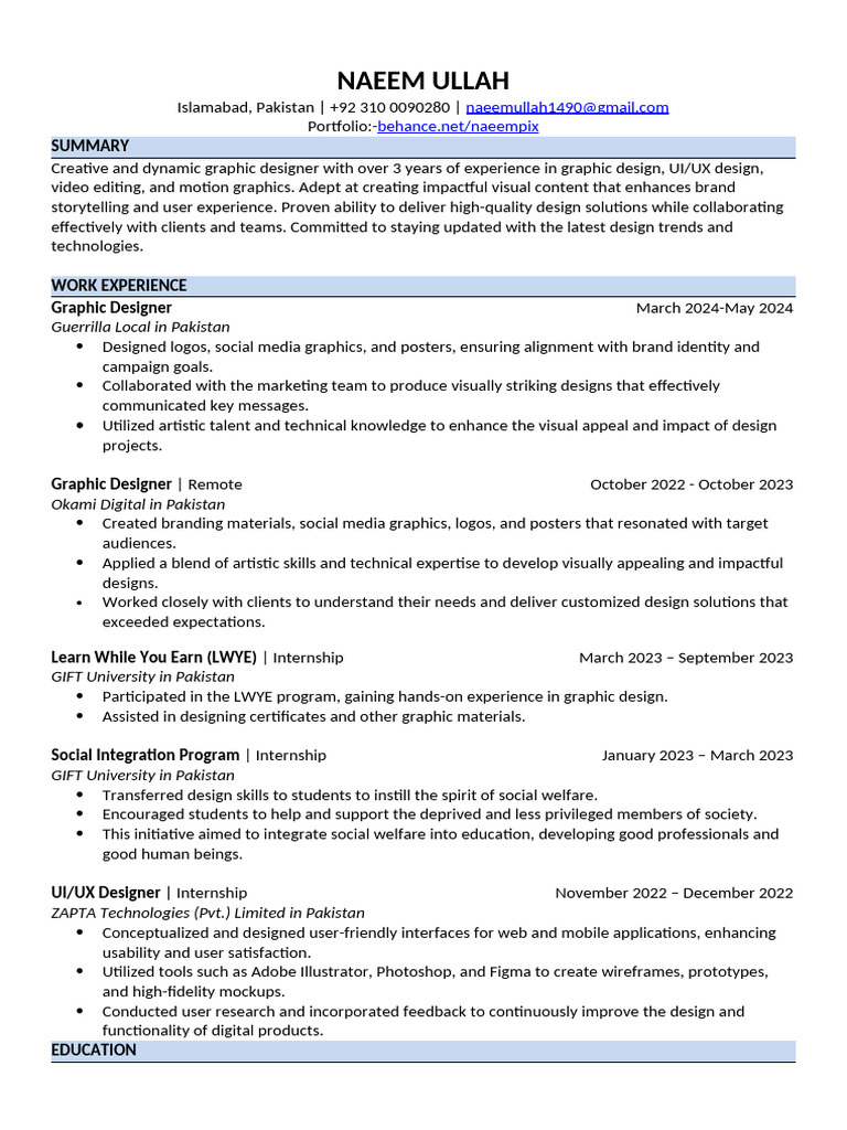 Naeem - Ullah CV 191500036 | PDF