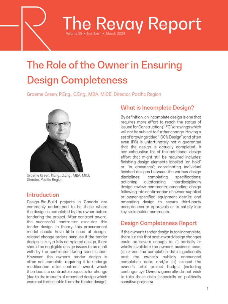 Owner's Role in Design Completeness | PDF | Risk | Technology & Engineering