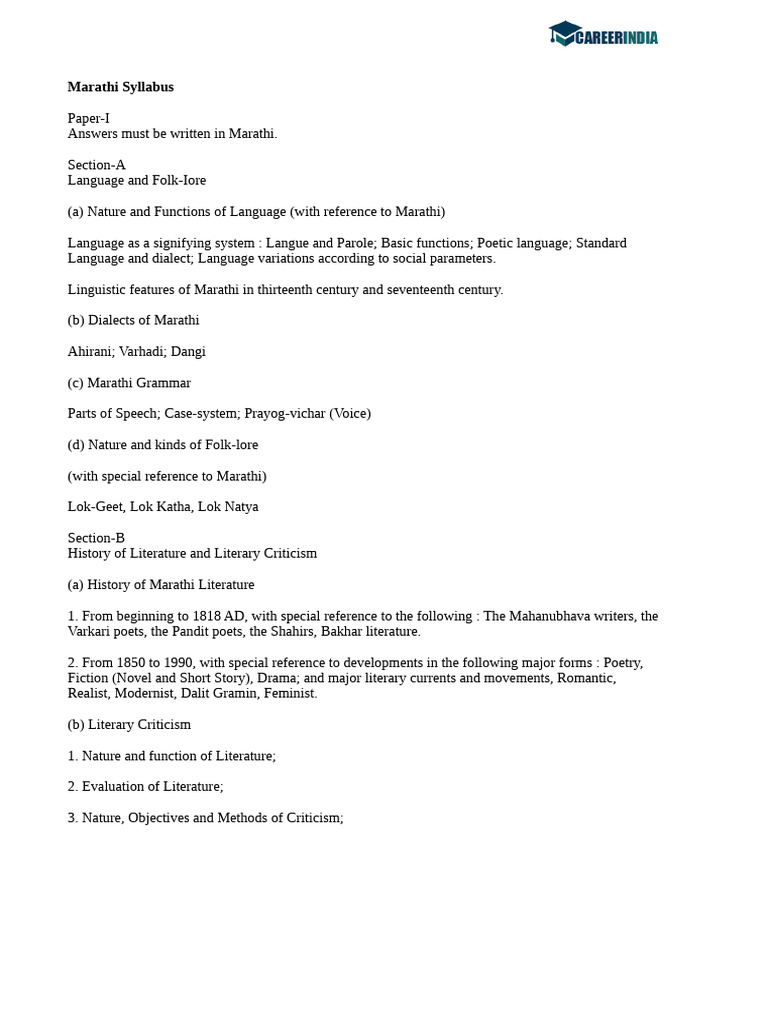 UPSC Marathi Syllabus | PDF