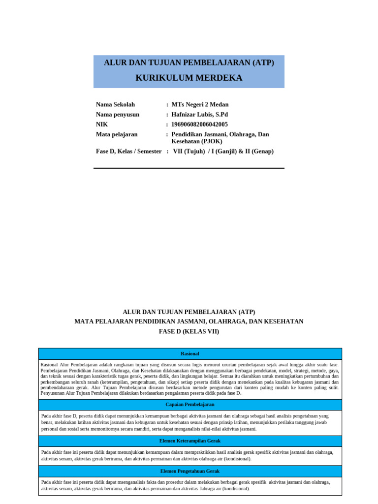 ATP PJOK Kelas VII | PDF