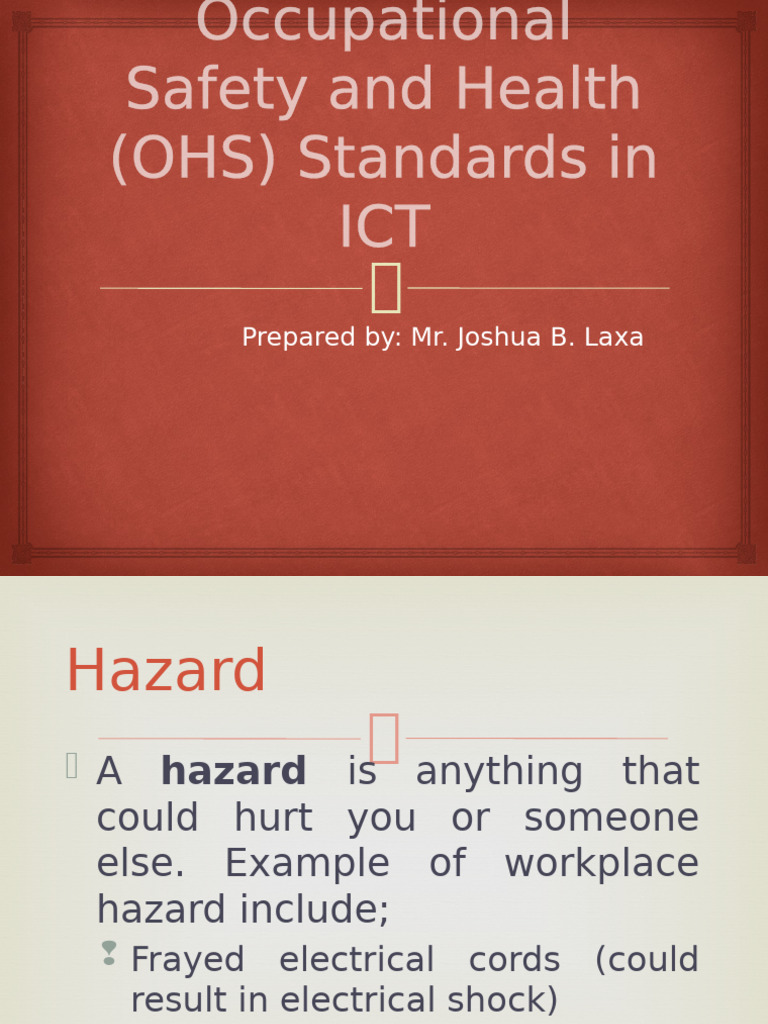 Lesson 3 - Occupational Health and Safety Standards in ICT | PDF