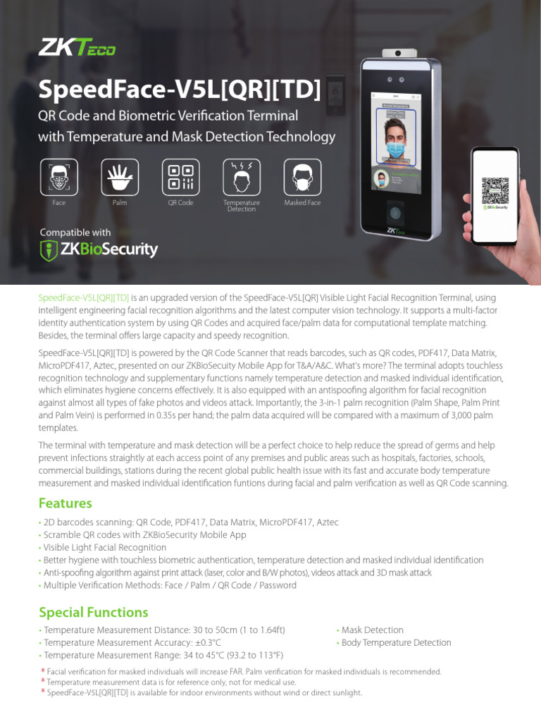 SpeedFace V5L (QR) (TD) | PDF