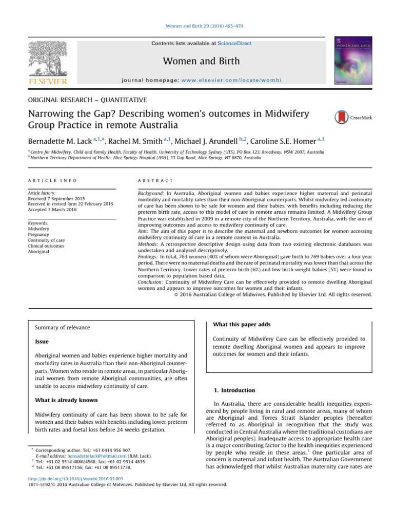 Narrowing The Gap Describing Women S Outcomes in Midwifery G - 2016 - Women and | PDF