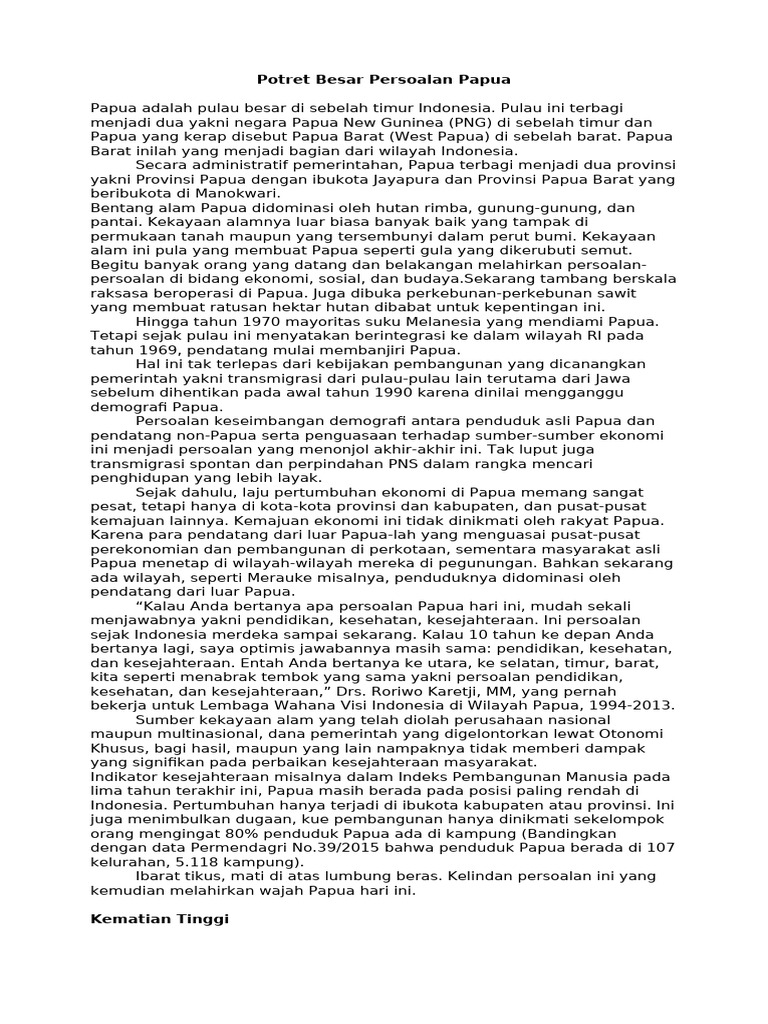 Bahan Pelatihan 7 - Contoh Tulisan - Potret Besar Persoalan Papua | PDF