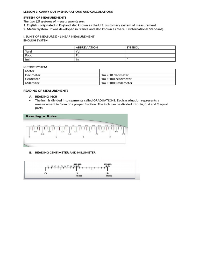 Lesson 3 Mensurations and Calculations | PDF