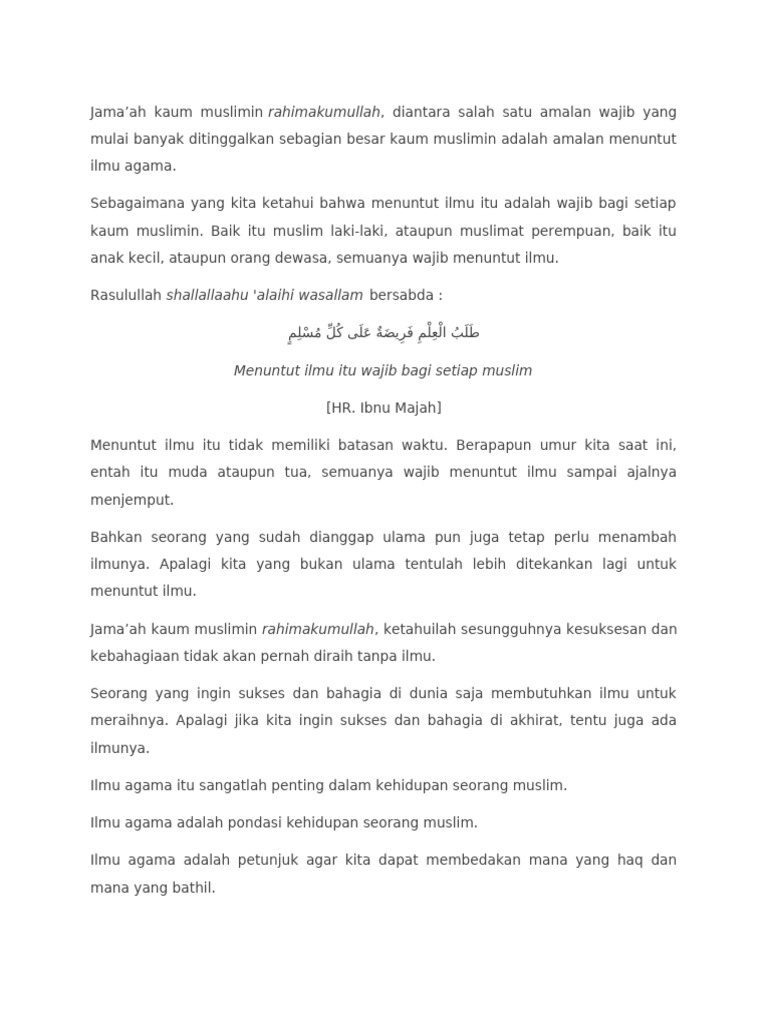 Teks Public Speaking Keutamaan Menuntut Ilmu | PDF