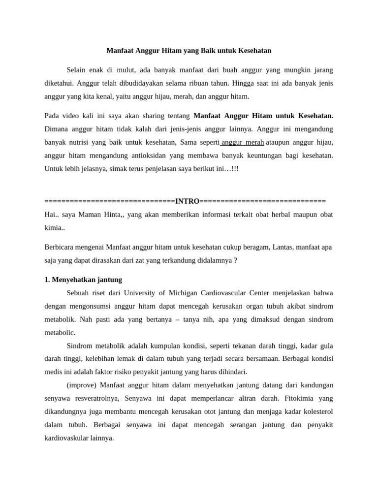 Manfaat Anggur Hitam Yang Baik Untuk Kesehatan | PDF