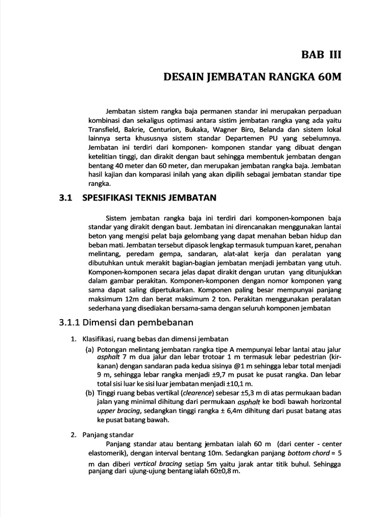 PDF Bab III Desain Jembatan Rangka 60m - Compress | PDF