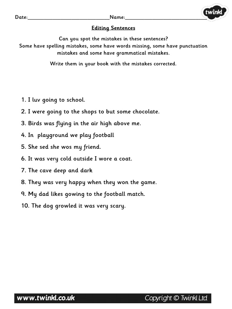 Editing Sentences HA Worksheet | PDF