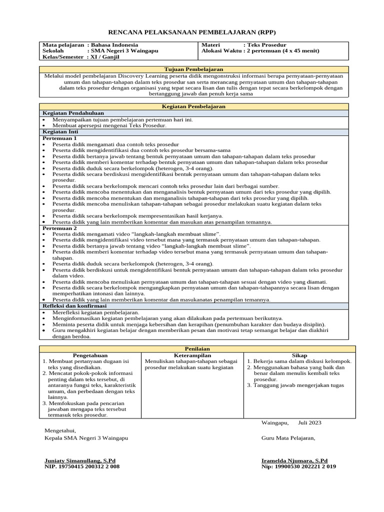 RPP KD 3.1 Dan 4.1 Teks Prosedur | PDF