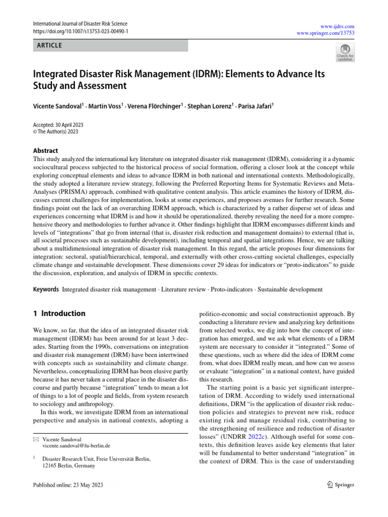 Integrated Disaster Risk Management IDRM | PDF