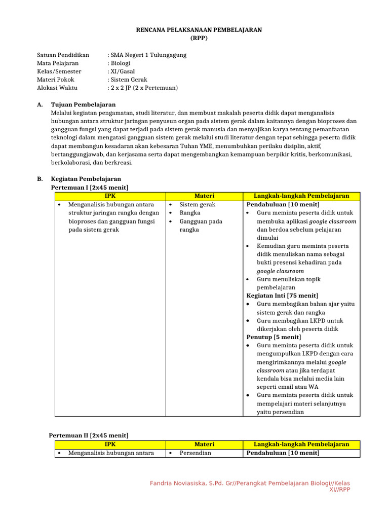 RPP Sistem Gerak | PDF