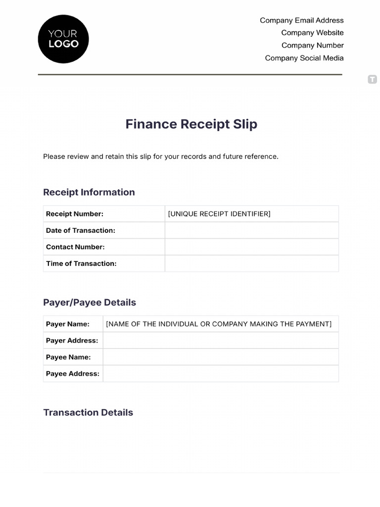 Finance Receipt Slip Template - Edit Online & Download Example | PDF