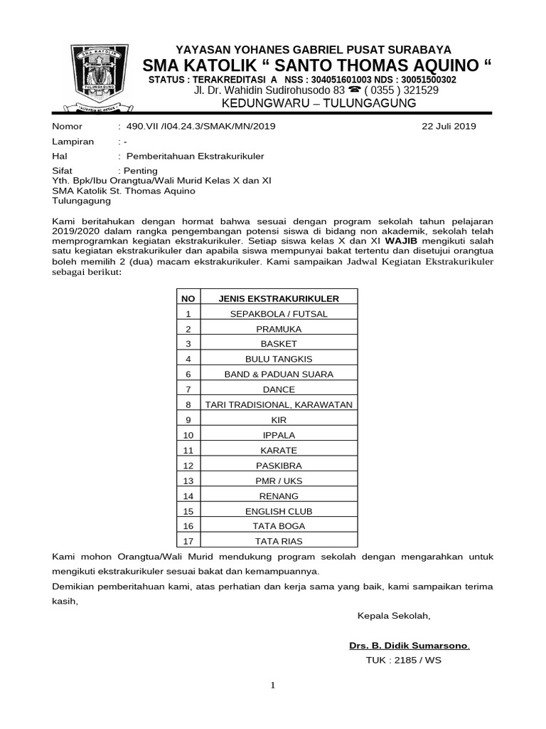 Surat Edaran Ekstra 2019 | PDF