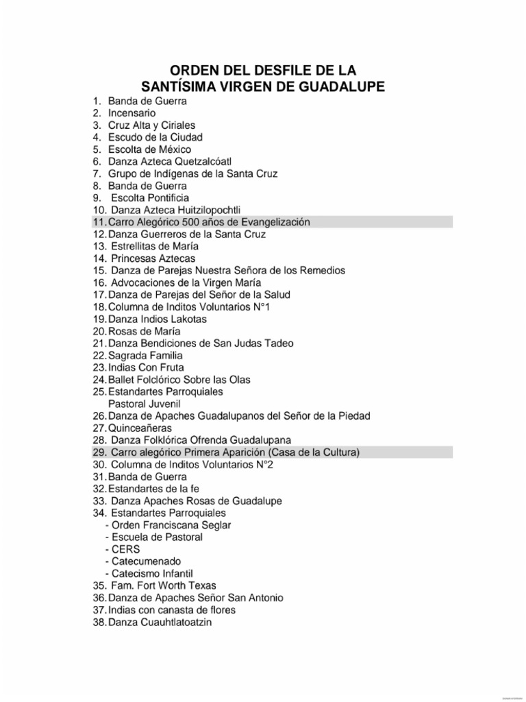 Orden Del Desfile... 1 | PDF