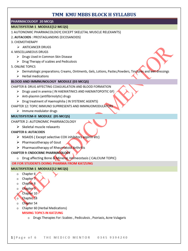 TMM Block H Kmu Syllabus | PDF