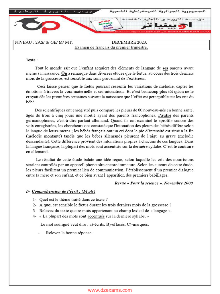 Dzexams 2as Francais 200894 | PDF