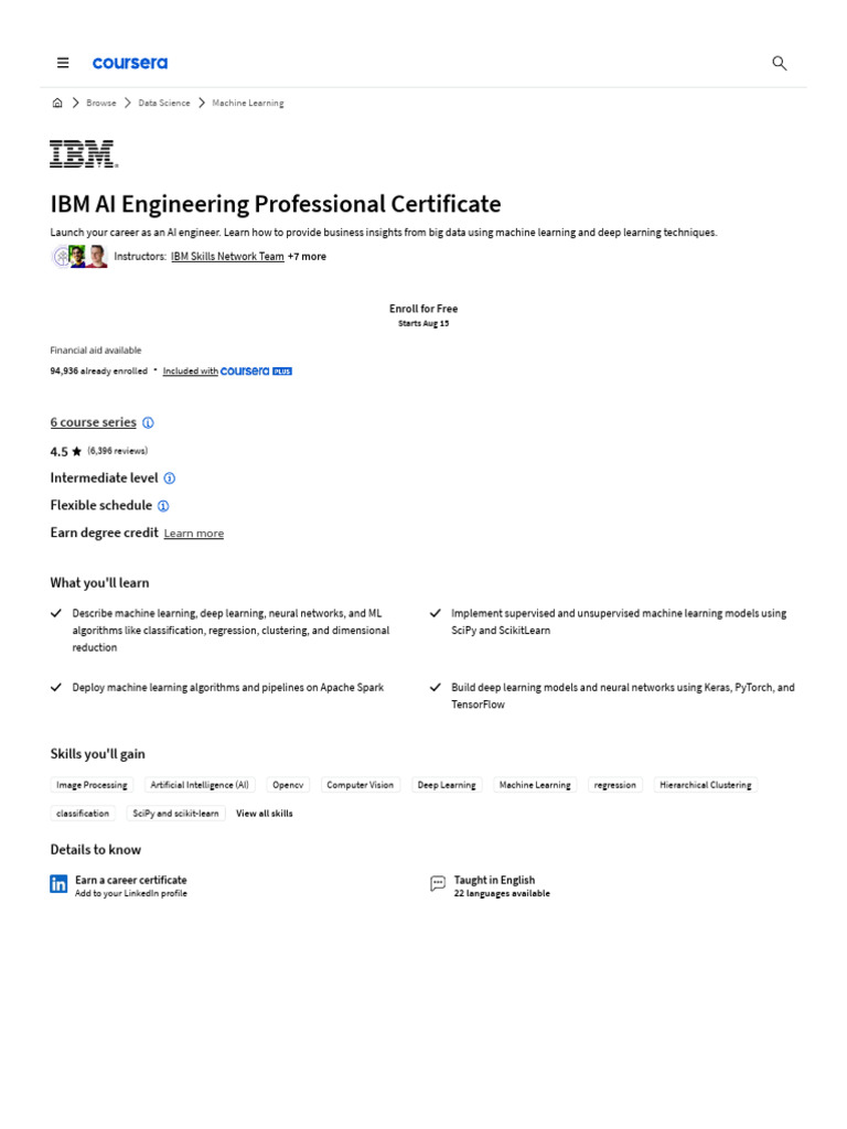 IBM AI Engineering Professional Certificate - Coursera | PDF