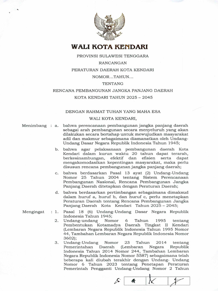 Ranperda RPJPD Kota Kendari 2025-2045 | PDF