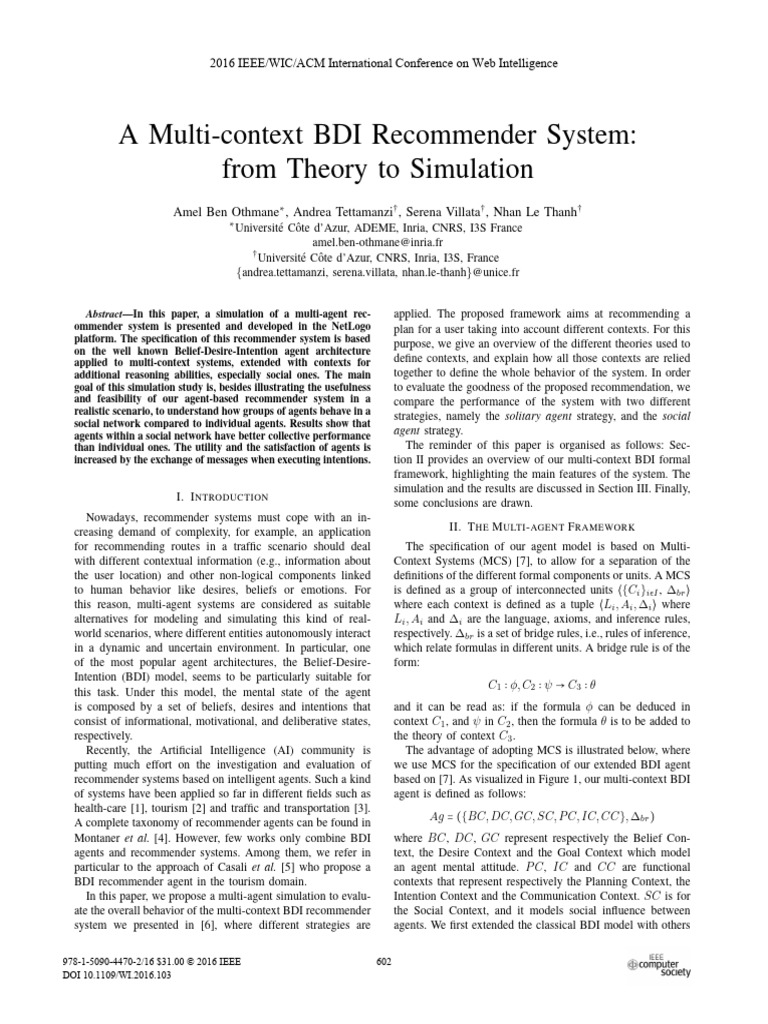 BDI From Theory To Simulation | PDF | Intention | Computers