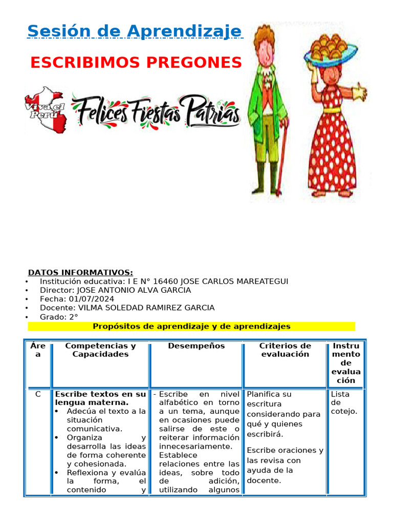 2° Sesión Día 1 Com Escribimos Pregones | PDF