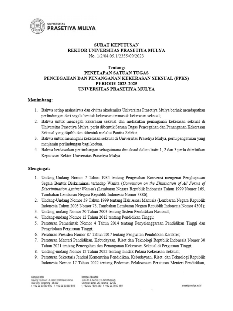 SK Rektor Satgas PPKS UPM 2023 2025 | PDF