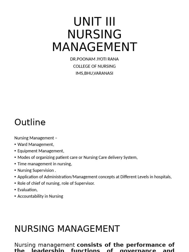 UNIT 3 Nursing Management | PDF