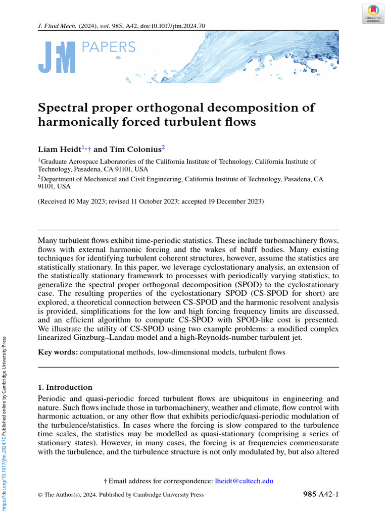 Spectral Proper Orthogonal Decomposition of Harmonically Forced Turbulent Flows | PDF | Spectral ...