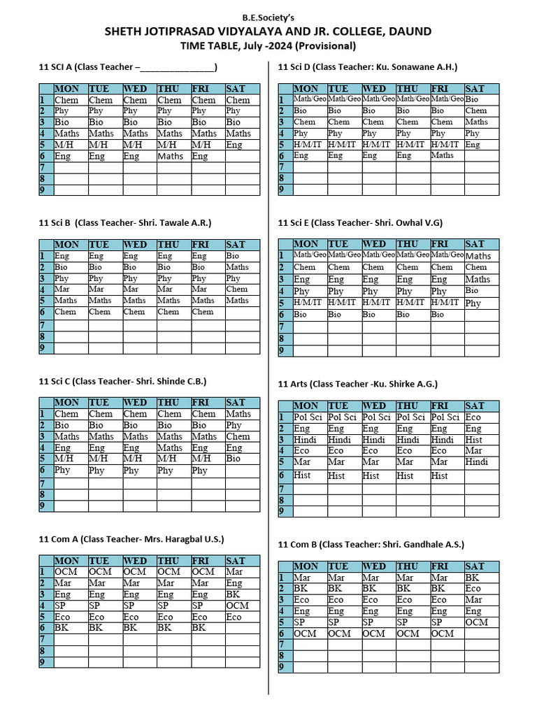 Time Table July-24 | PDF