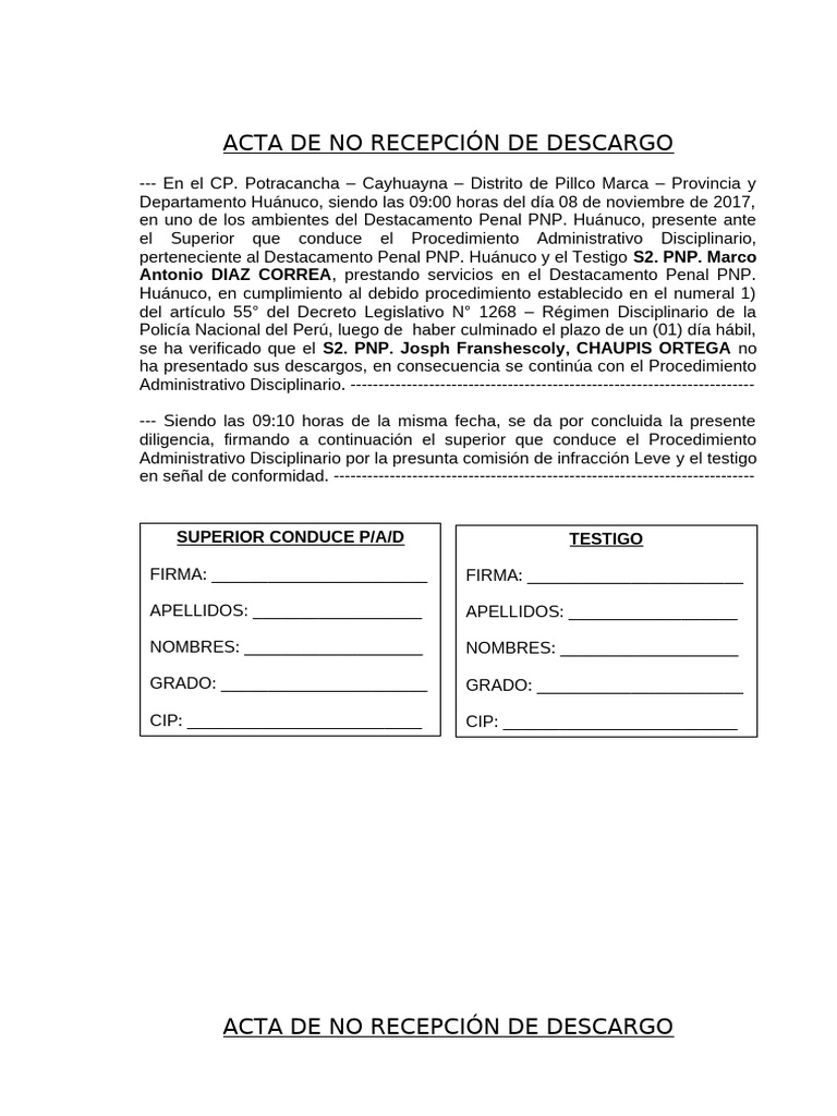 Acta de No Recepción de Descargo | PDF