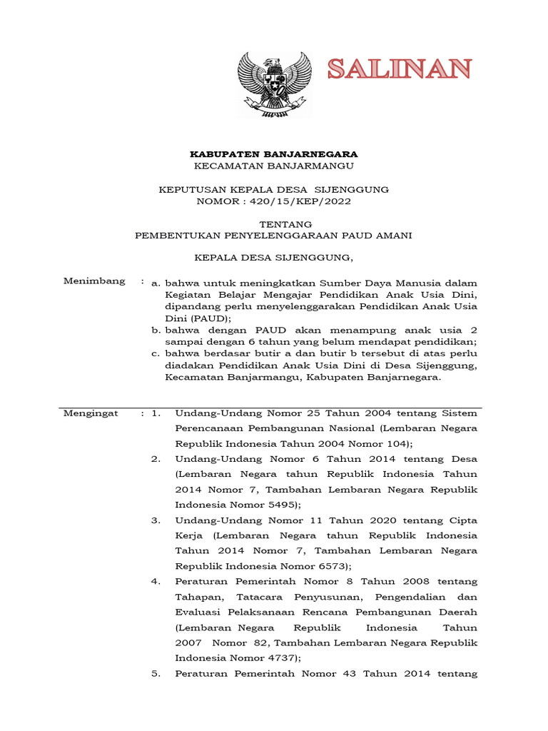 SK Pengurus Paud | PDF