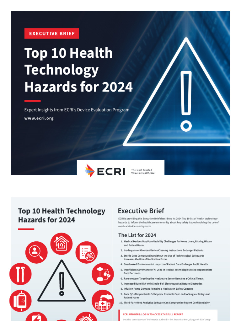 ECRI 2024 Top 10 Hazards Executive Brief | PDF