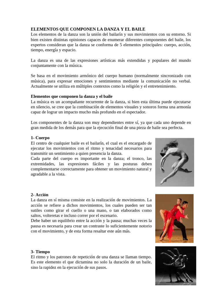 Elementos Que Componen La Danza y El Baile | PDF