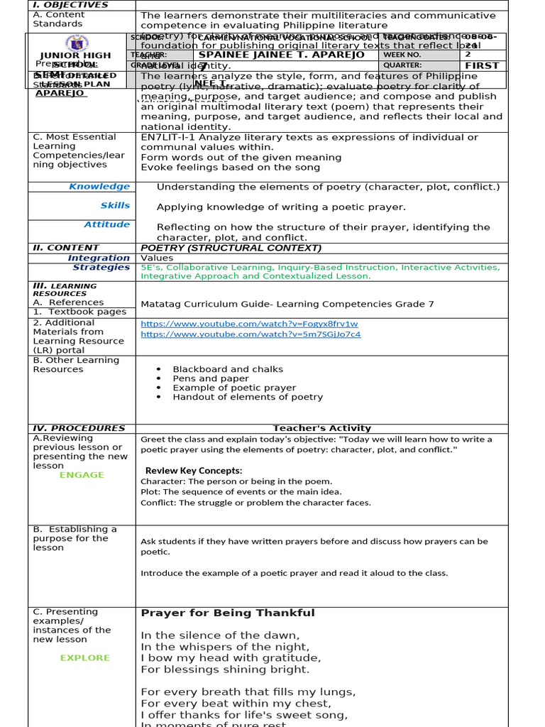 Grade 7 Eng Q1 Week 2 Day 1.docx Final | PDF