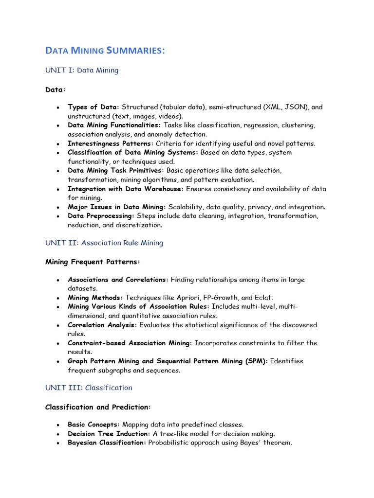 Data Mining Summaries PDF | PDF | Cluster Analysis | Computers