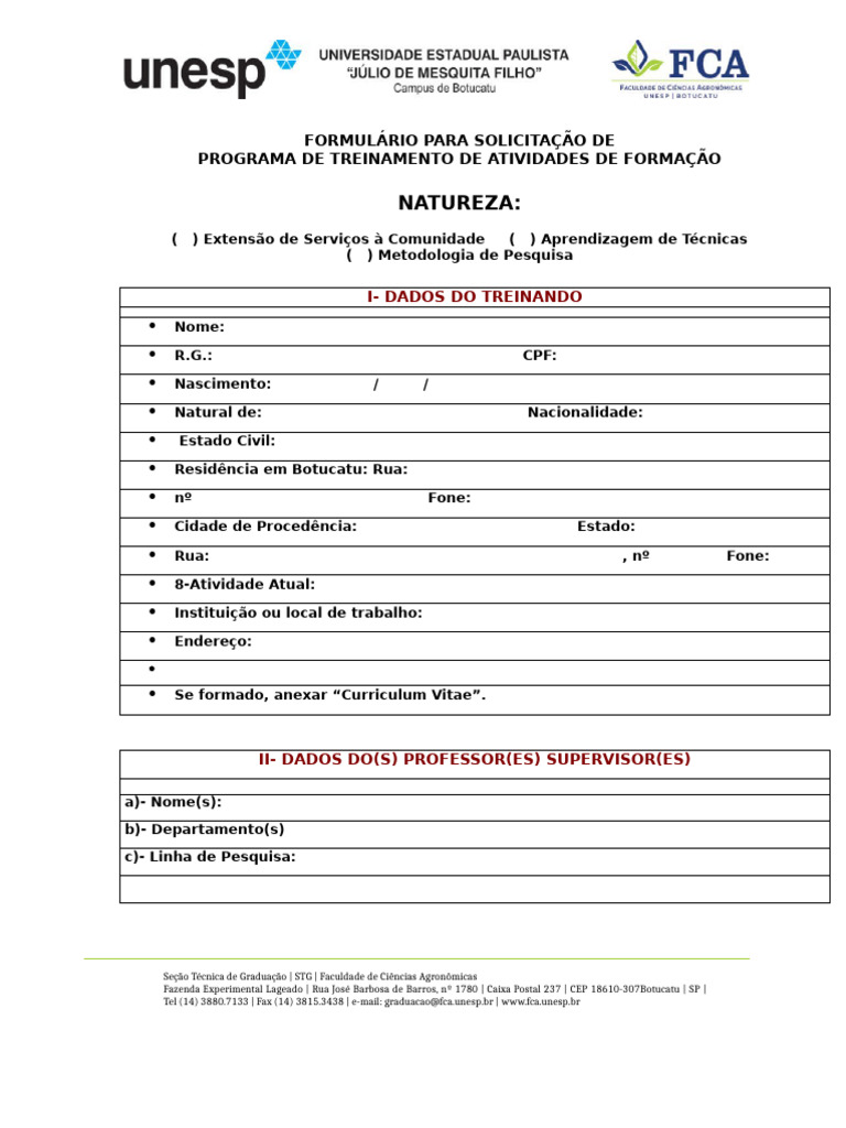 Formulario Programa de Treinamento | PDF