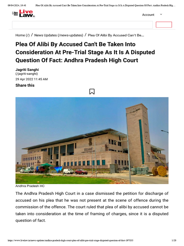 Plea of Alibi by Accused Can't Be Taken Into Consideration at Pre-Trial ...