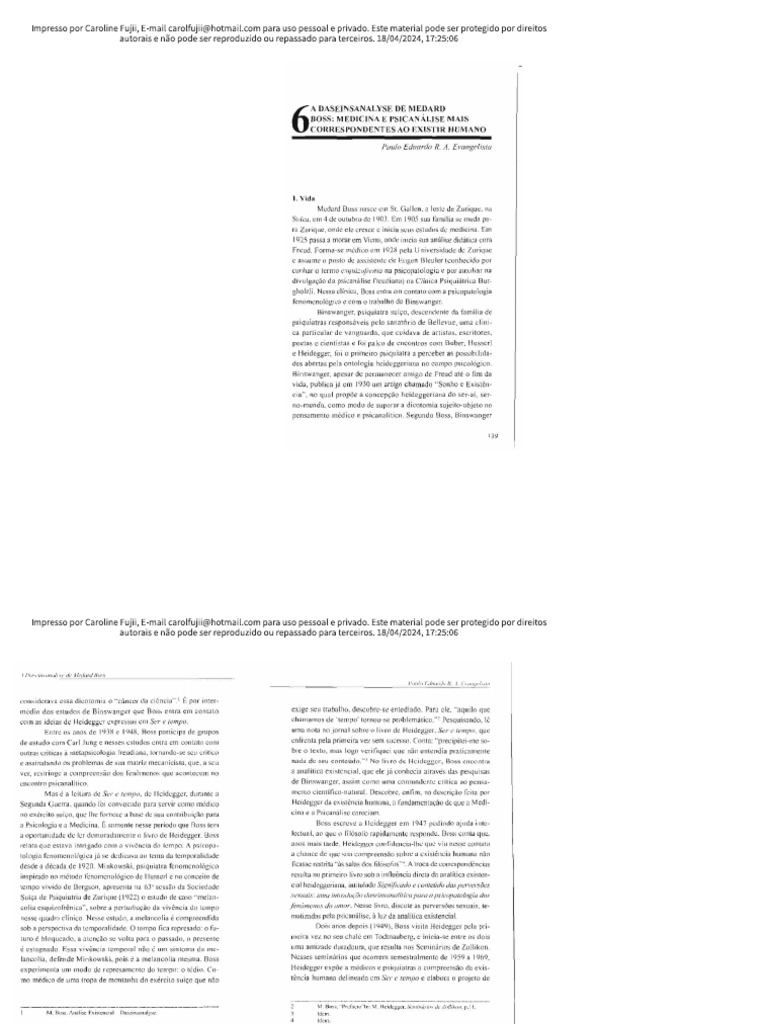 EVANGELISTA, P. A Daseinsanalyse de Medard Boss. | PDF