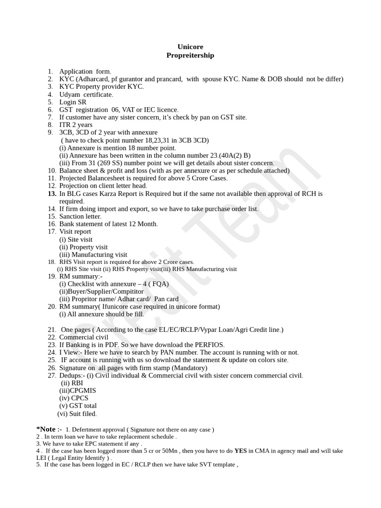 Unicore Propreitership | PDF