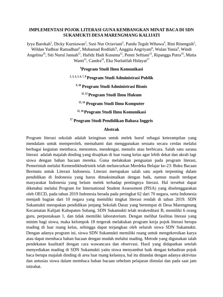 Jurnal Pojok Literasi Baru | PDF