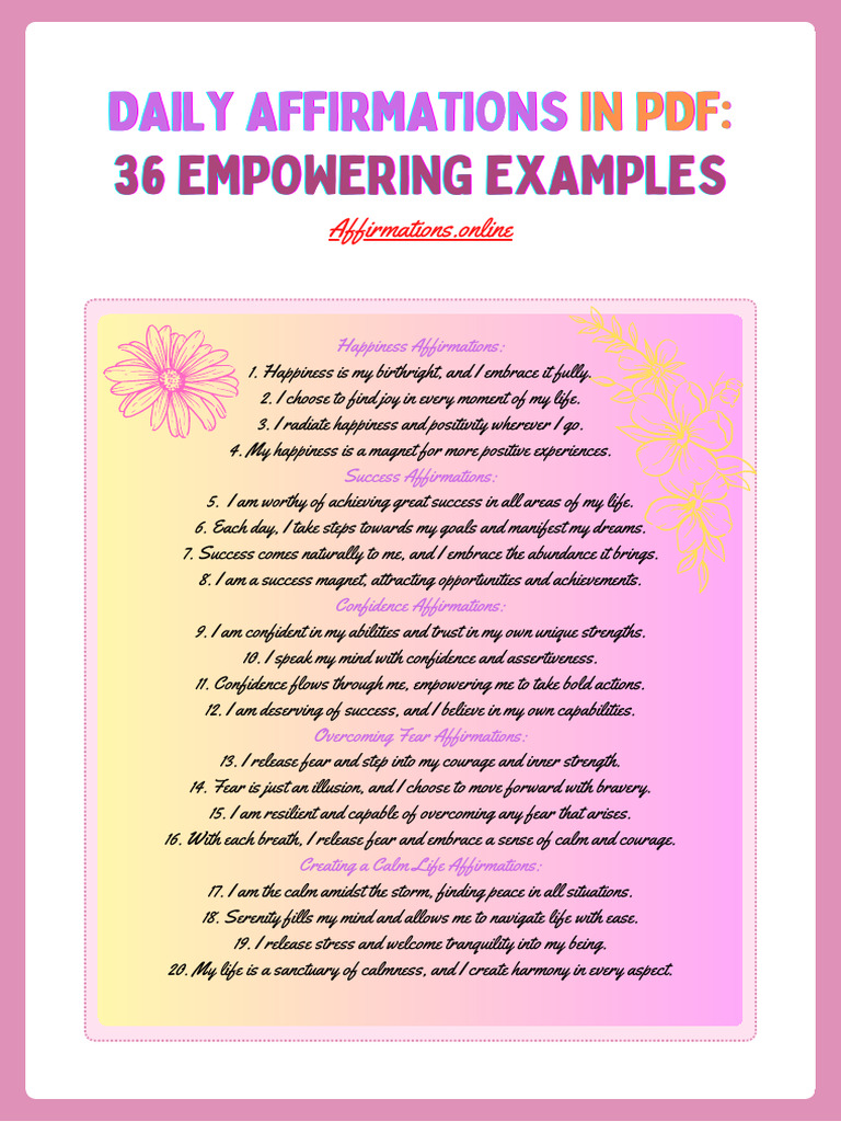 Daily Affirmations in PDF 36 Empowering Examples | PDF